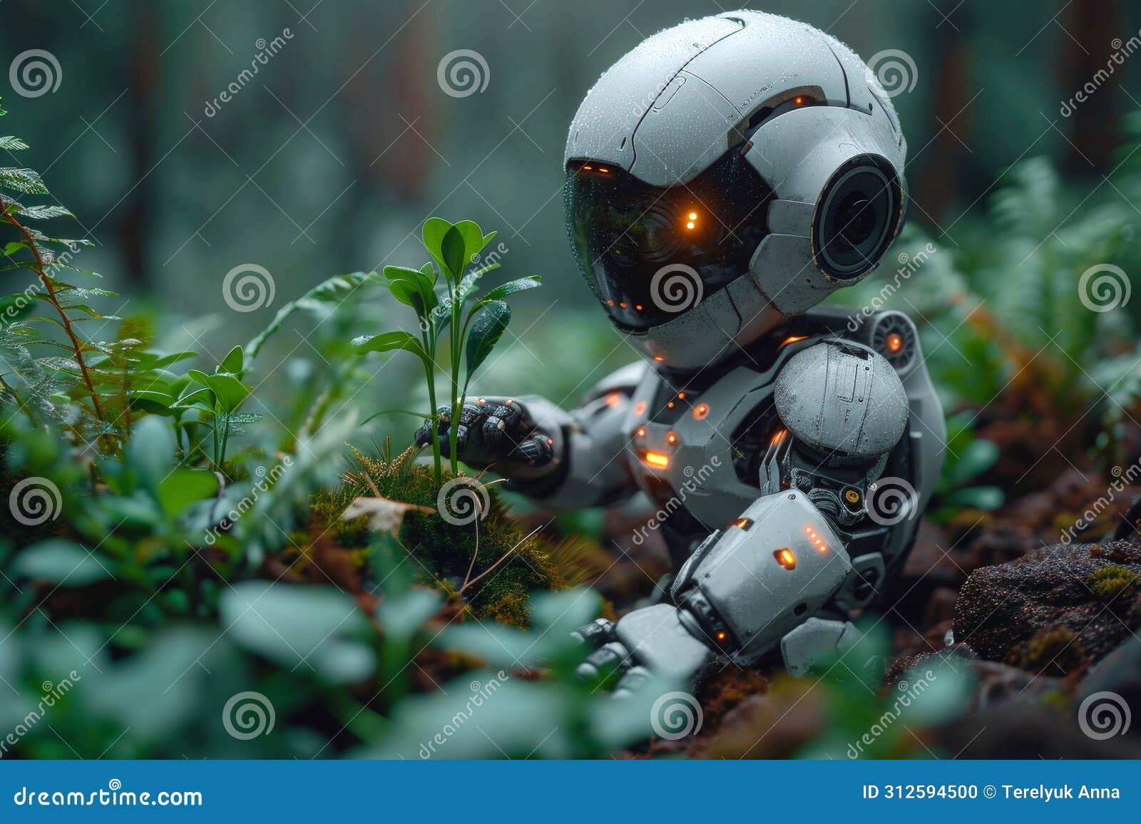 Robot is Planting Tree in the Forest Stock Photo - Image of mechanical ...