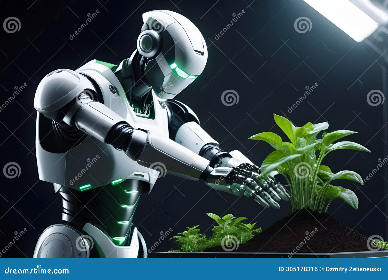 The Robot Plants Plants. Generative AI Stock Illustration ...