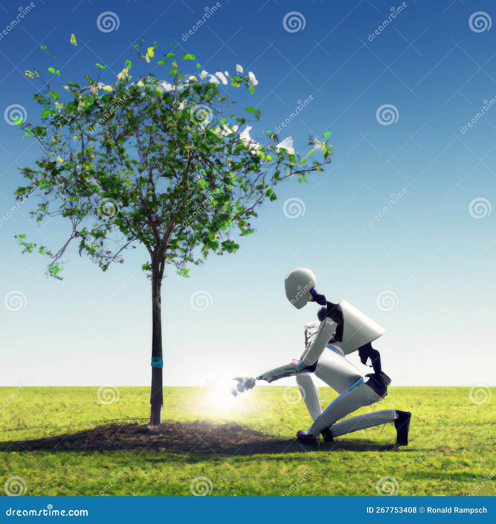 A Robot Plants a Tree because Humans Have Forgotten this Stock Photo ...