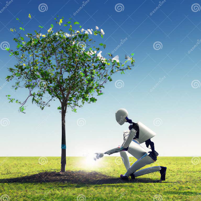 A Robot Plants a Tree because Humans Have Forgotten this Stock Photo ...