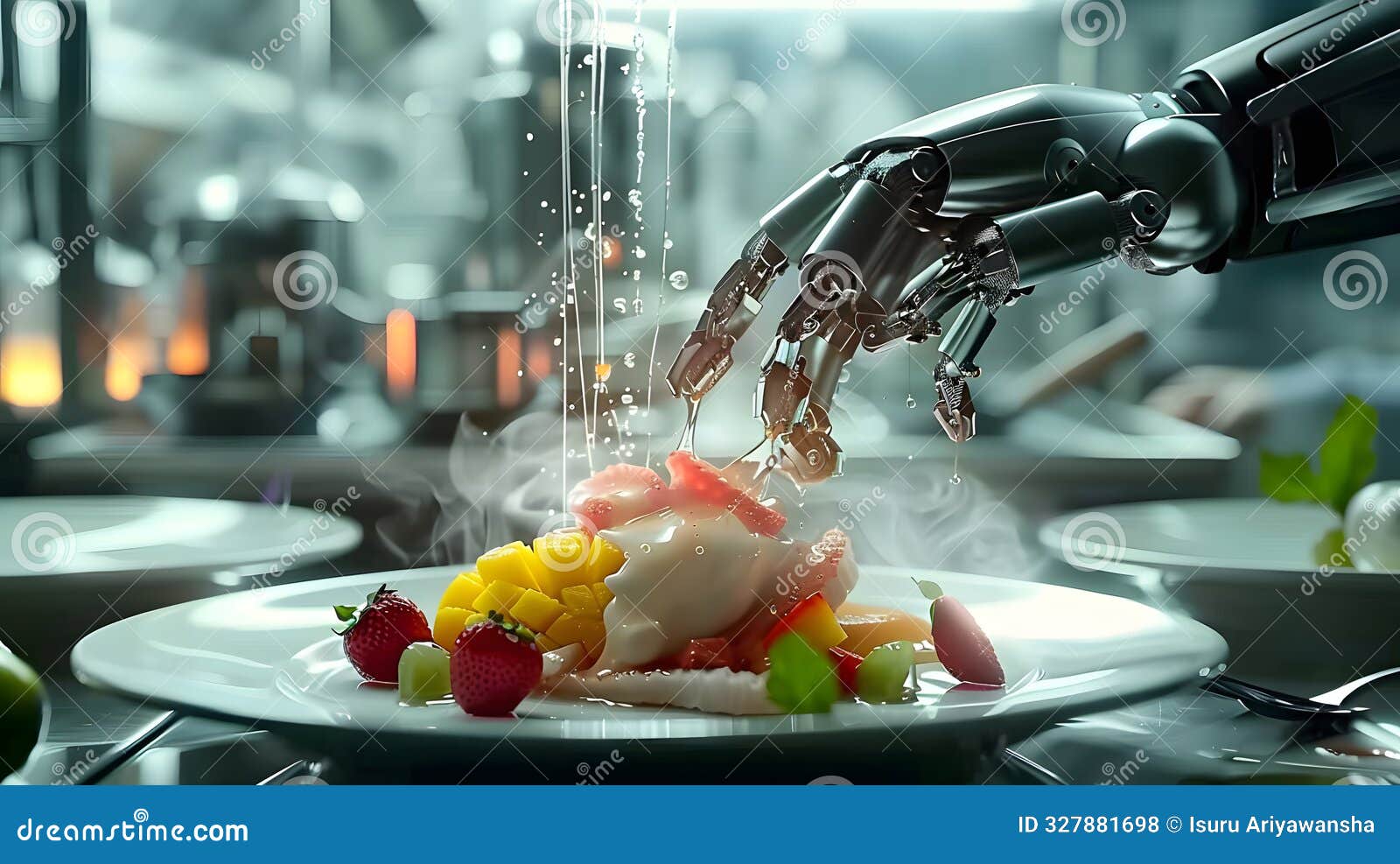 Robot Plating an Artistic Dessert in a Modern Kitchen Stock ...