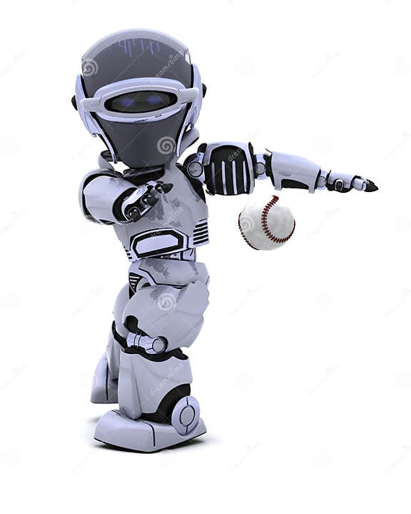 Robot playing baseball stock illustration. Illustration of chrome ...