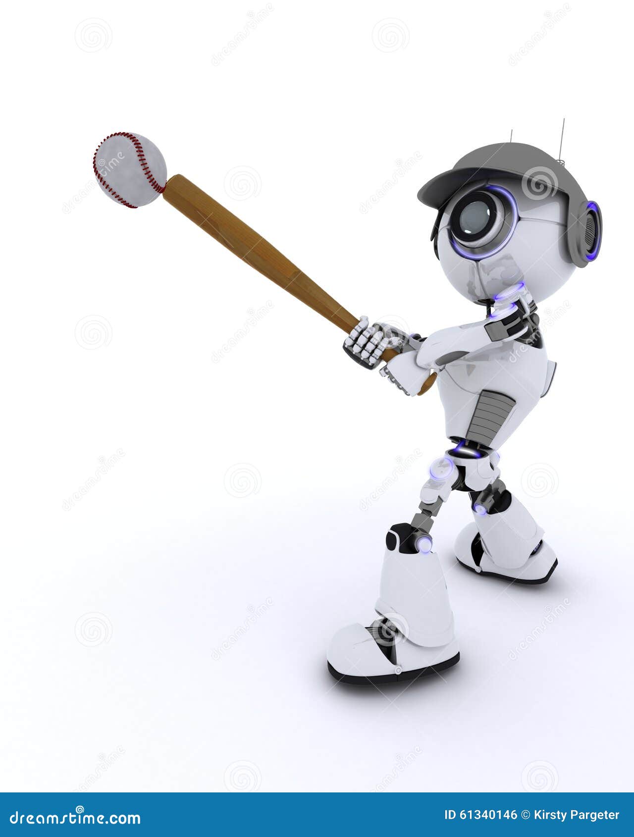 Robot With A Baseball Bat To Break Text,I Can`t To I Can.3D Illu ...