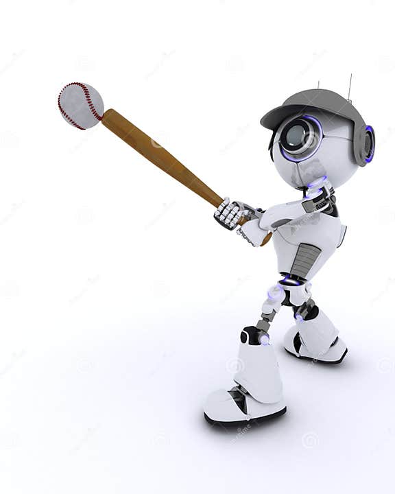 Robot playing baseball stock illustration. Illustration of character ...