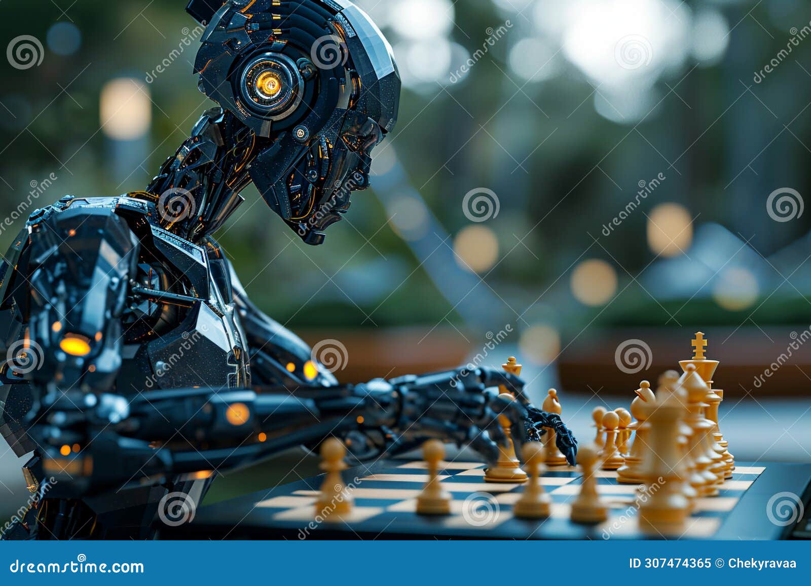 The Robot Playing Chess on Blurred Background. Artificial Intelect in ...