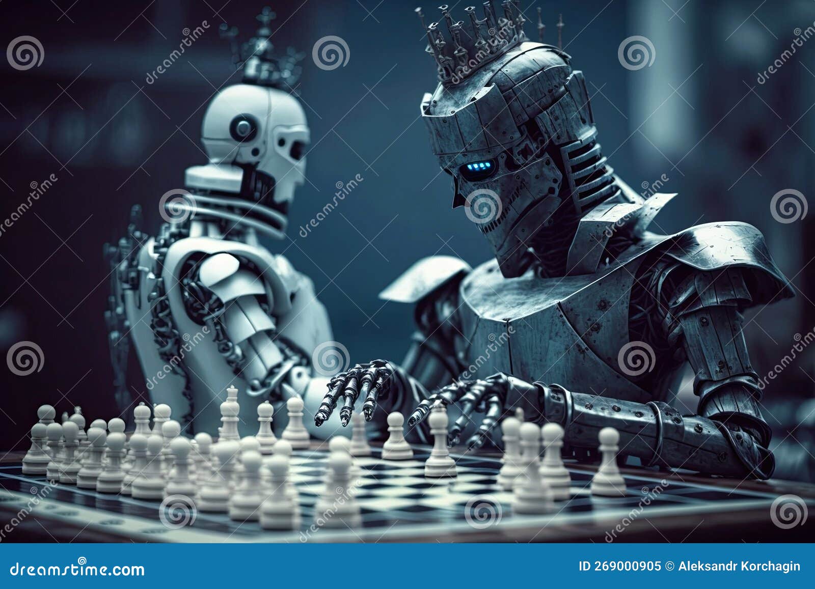 Robot is Playing Chess at the Table. Concept of a Cyborg with ...