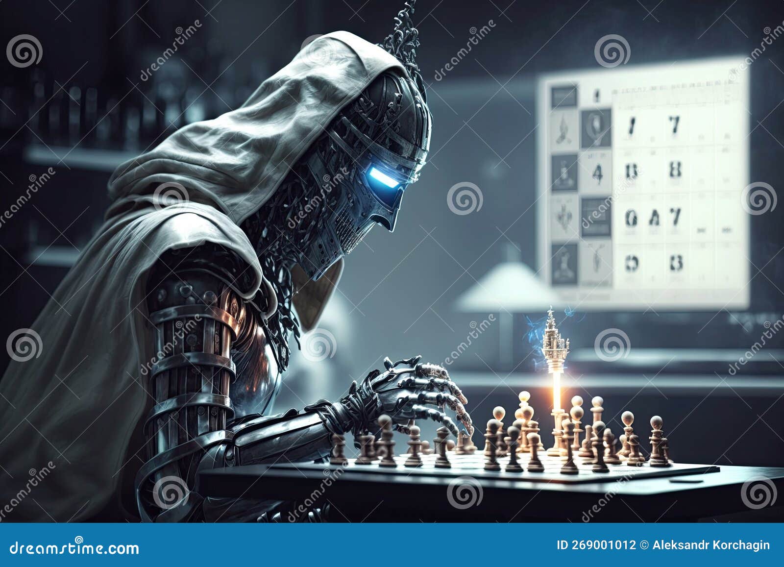 Robot is Playing Chess at the Table. Concept of a Cyborg with ...