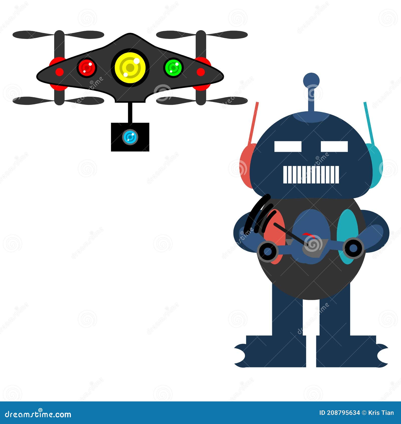 Robot playing drones stock vector. Illustration of radar - 208795634