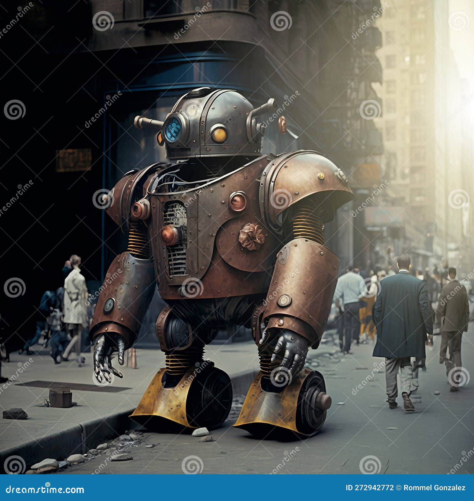 Robot Playing in a Futuristic City, Steam Punk, Mecanic. Futuristic ...