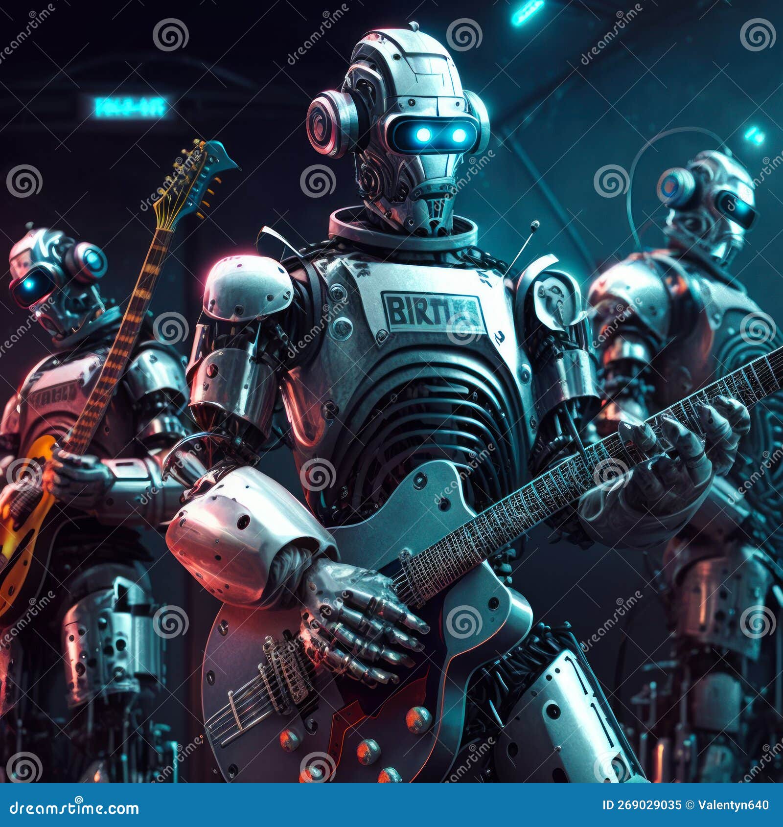 Robot Playing Guitar while Another Robot Plays Guitar. Generative AI ...
