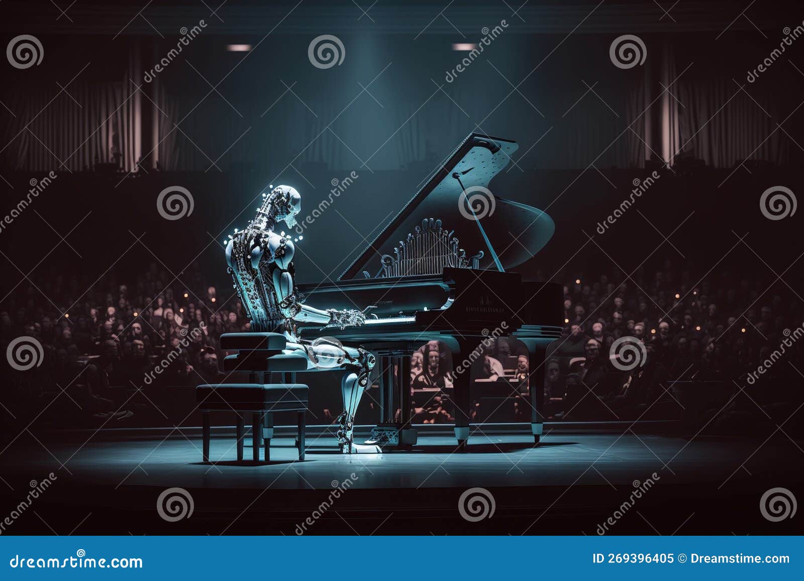 Robot Playing the Piano on Stage in Front of an Audience. AI Generative ...