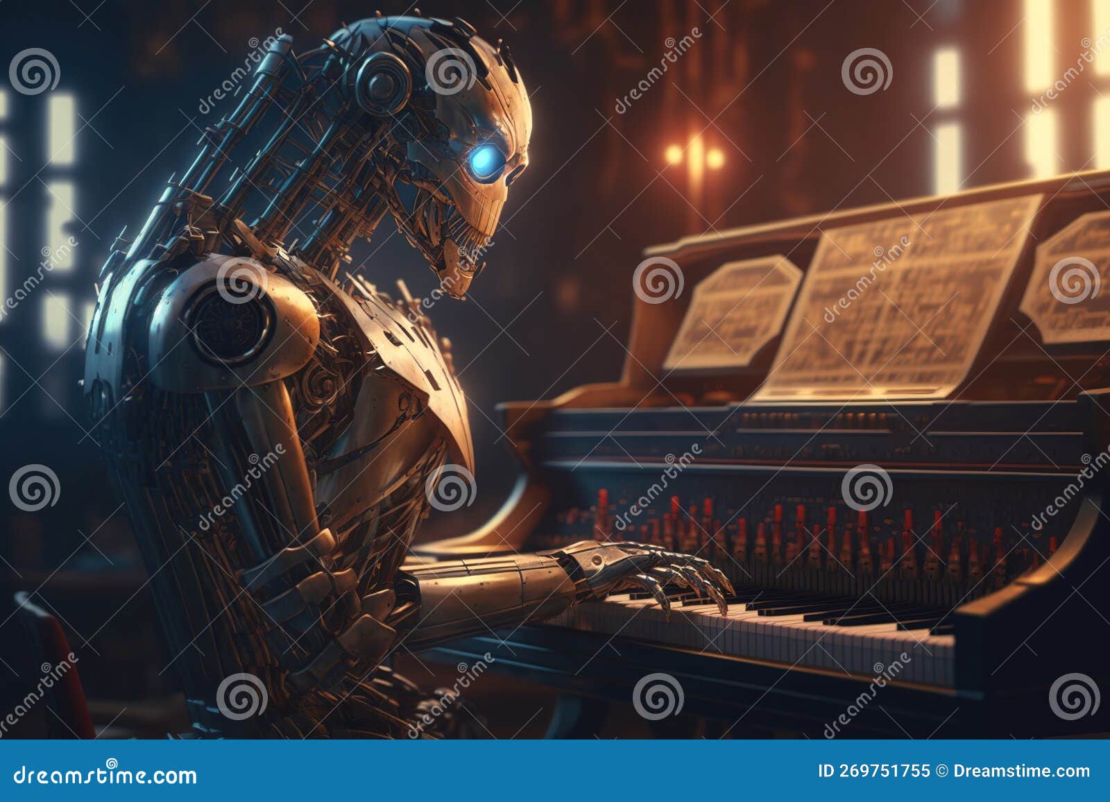 The Robot Plays the Piano .Generative AI Stock Illustration ...