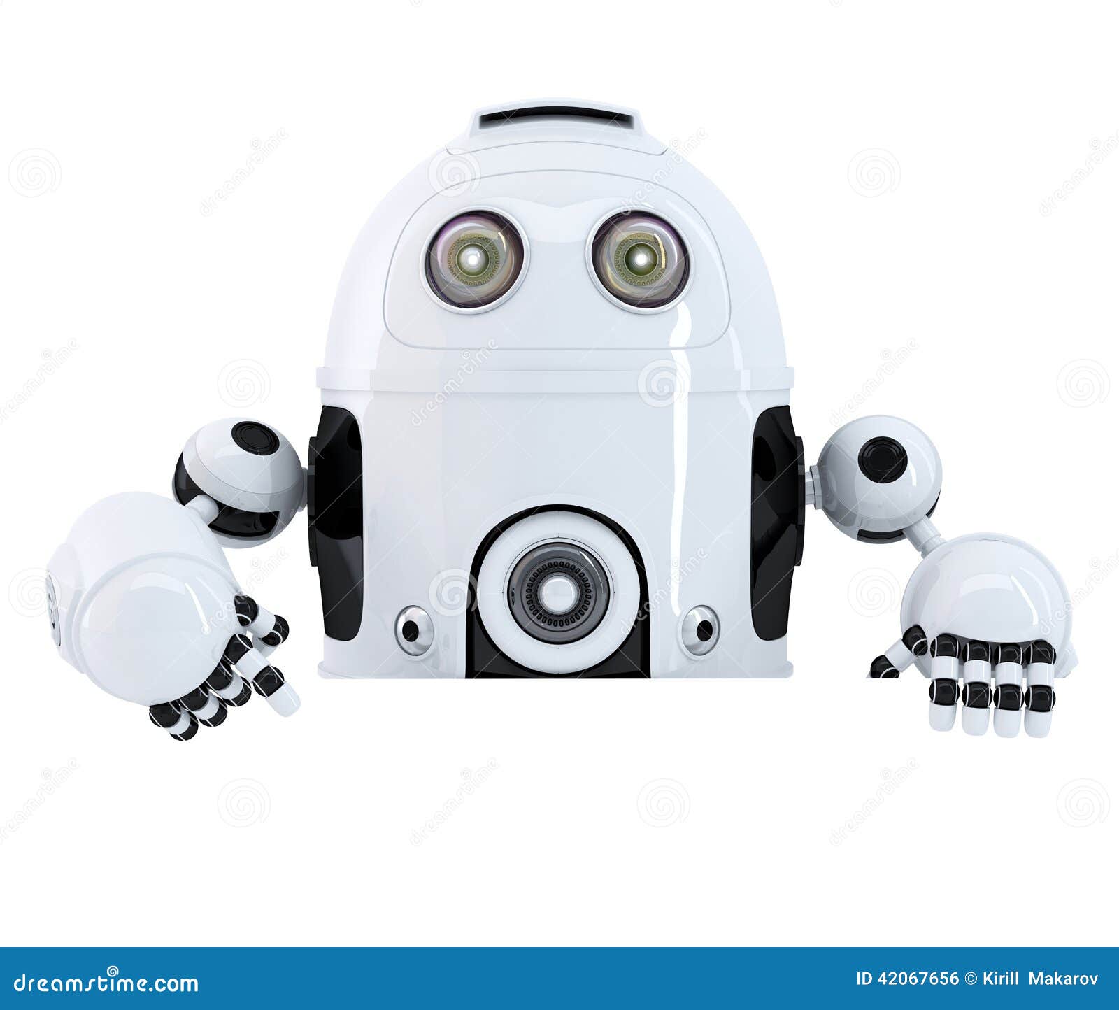 Robot Pointing at Blank Banner. Isolated. Contains Clipping Path Stock ...
