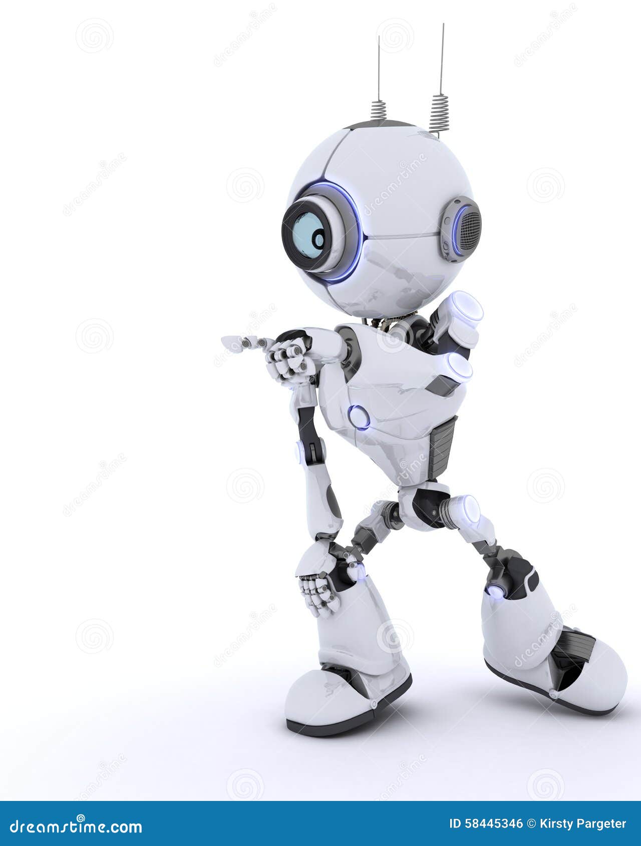 Robot Pointing At A Blank Advertising Billboard Or Stand Mockup. 3D ...