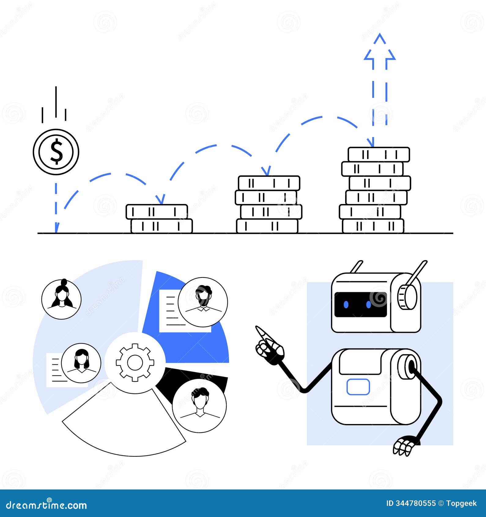 Robot Pointing To Business Growth and Team Management Represented by ...