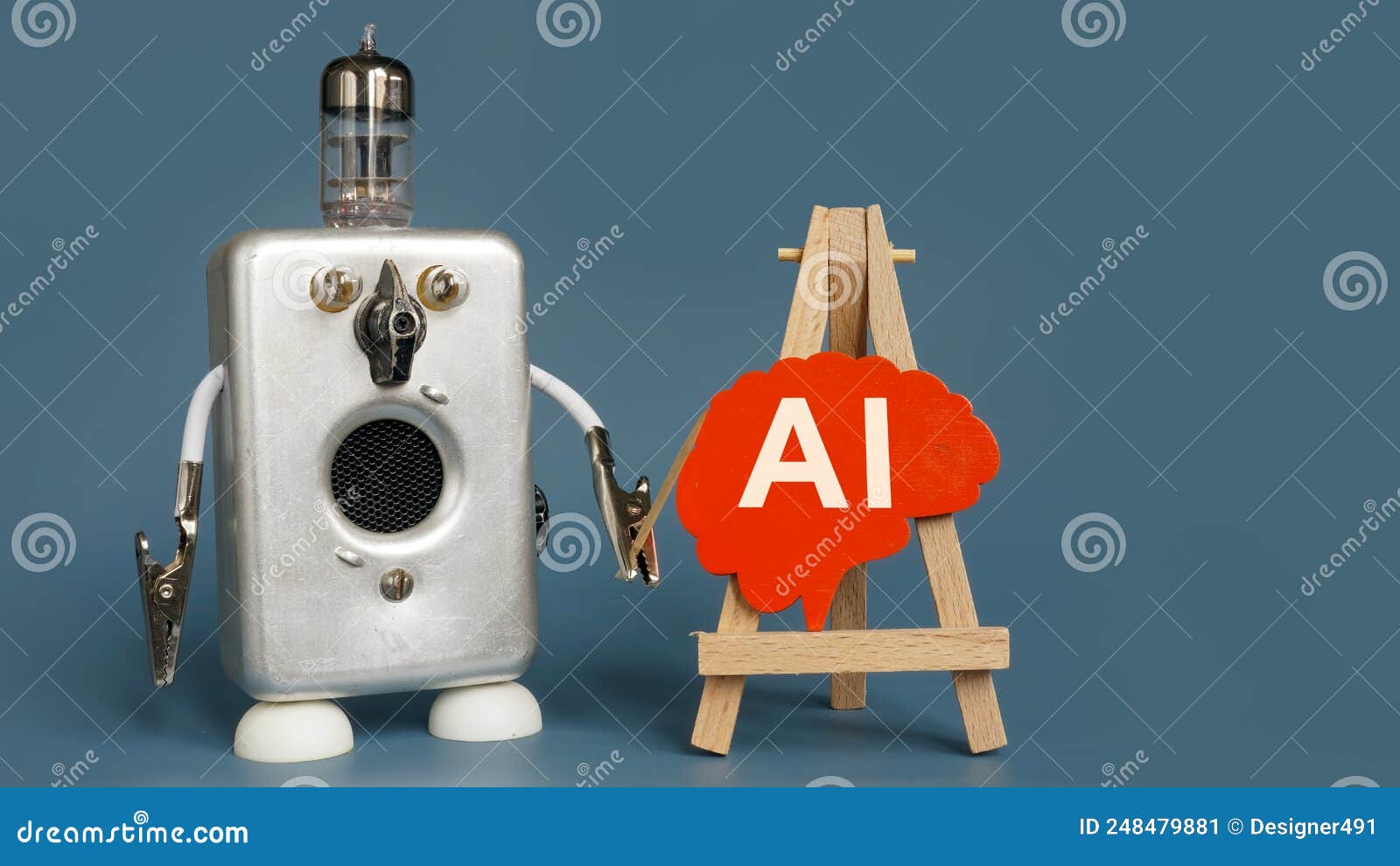 The Robot Points To the Brain with the Inscription AI. Stock Image ...