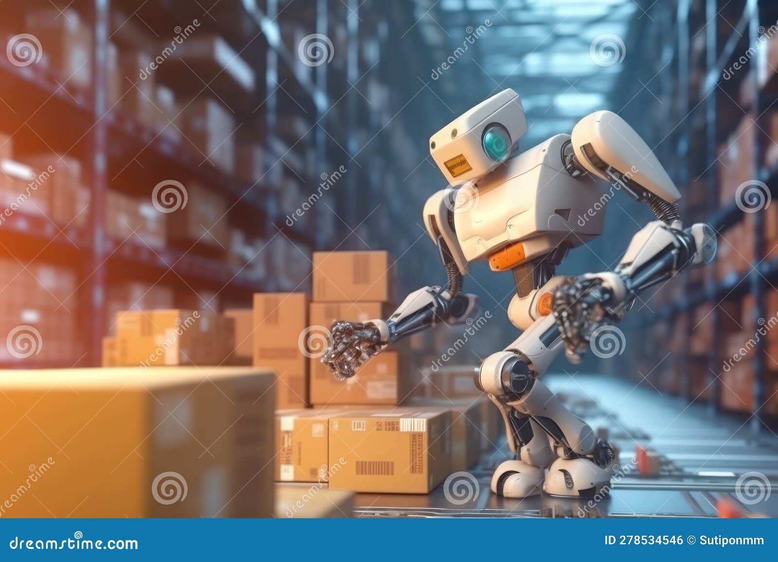 Robot Pose Worker in the Box Warehouse with Ai Generated Stock ...
