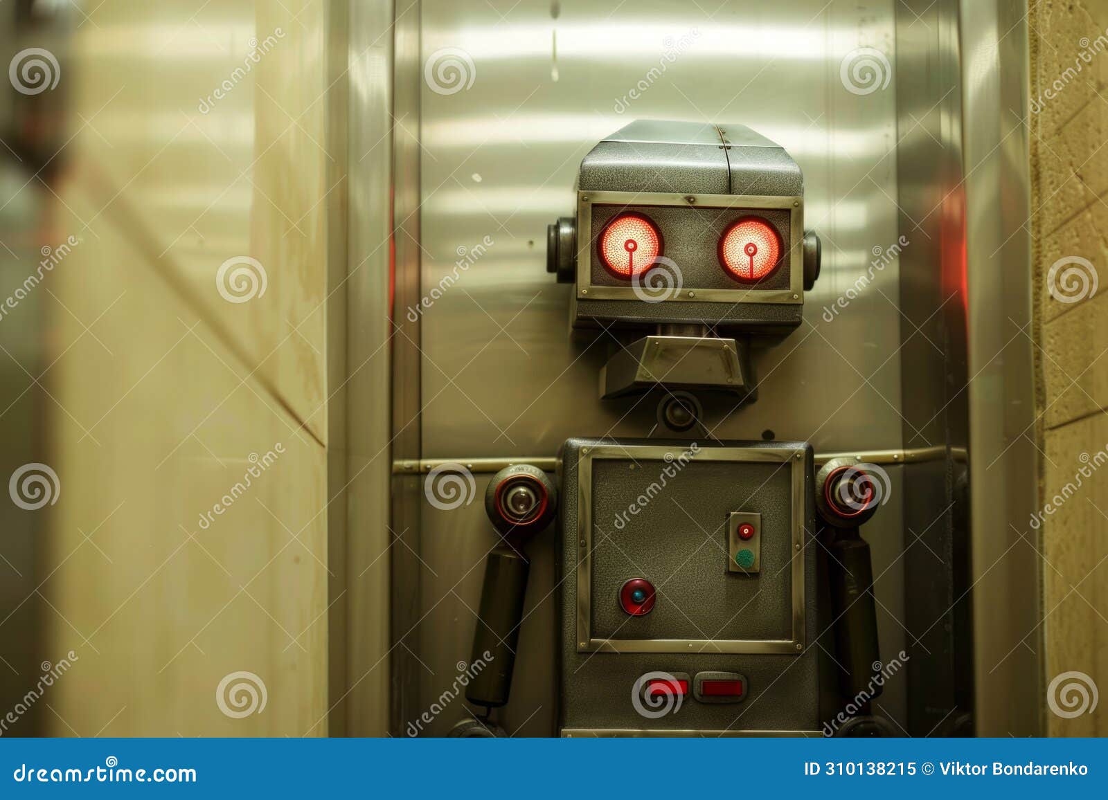 Robot Stands in the Elevator Door Stock Image - Image of elevator ...
