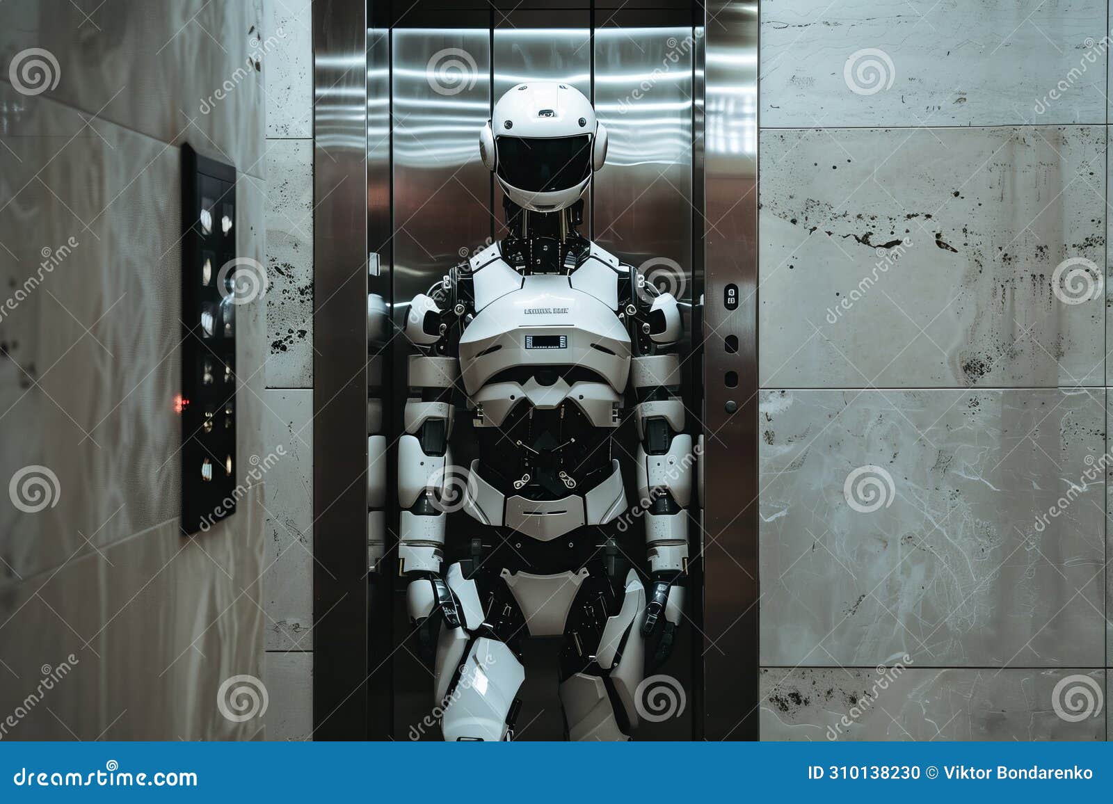 Robot Stands in the Elevator Door Stock Photo - Image of system, door ...