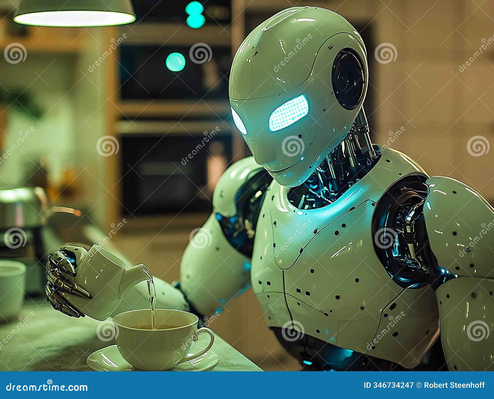 Robot Pours Tea in a Cup, a Glimpse into the Future. Stock Illustration ...