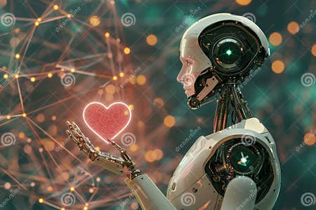 Robot Presenting Heart Symbolizing Advanced Emotional Intelligence and Empathy in Ai Development ...