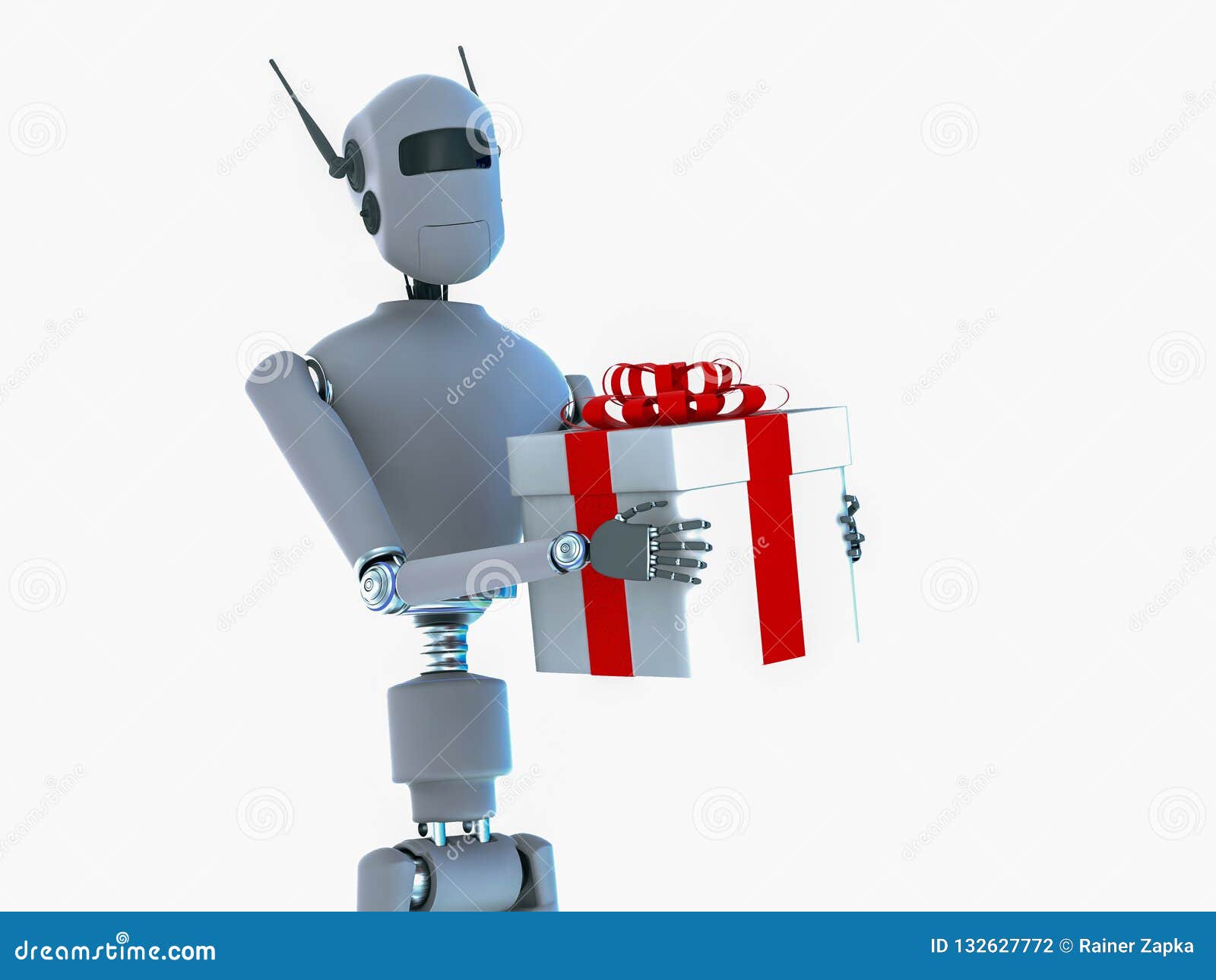 A Robot Presents a Gift with a Red Bow Stock Illustration ...