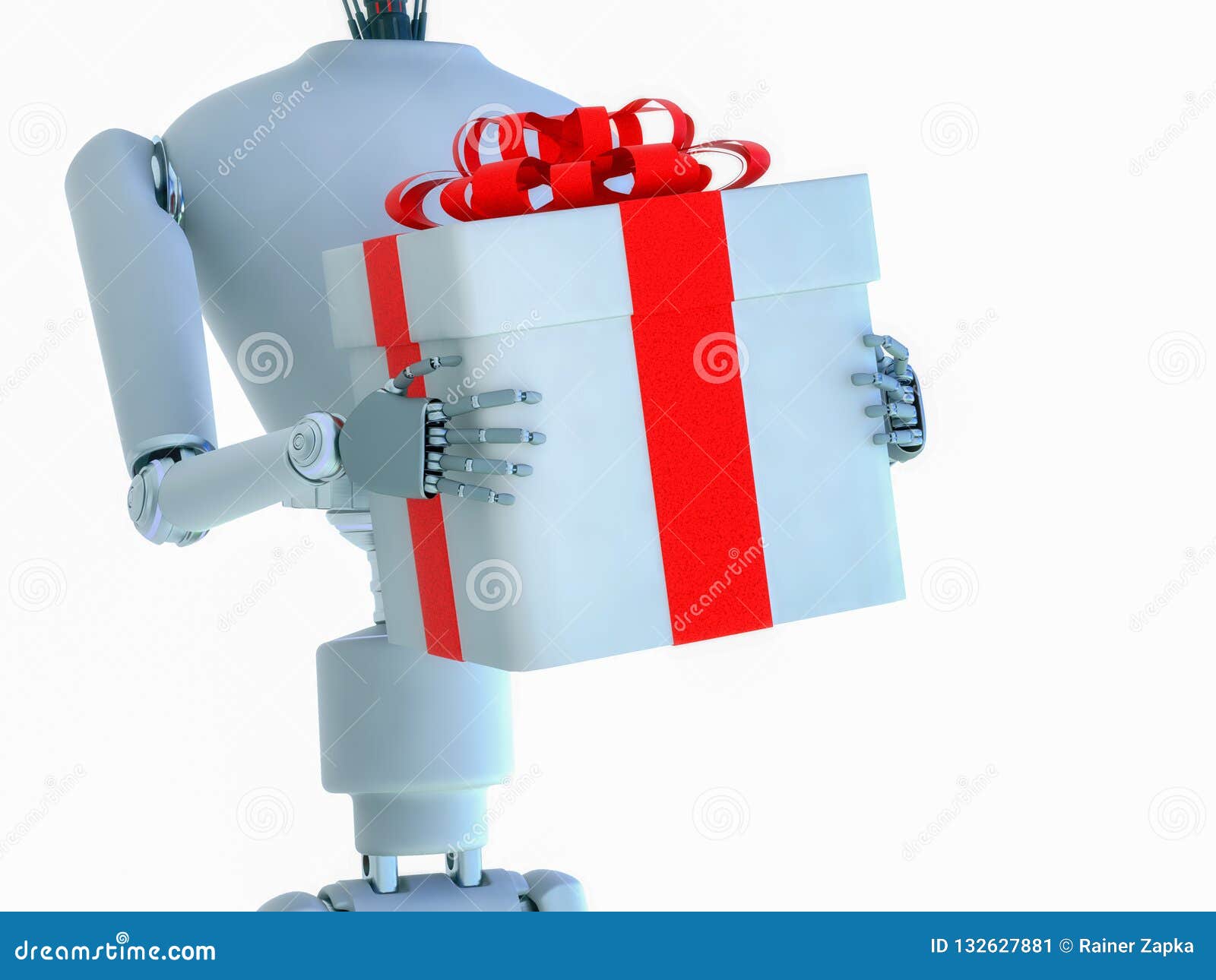 A Robot Presents a Gift with a Red Bow Stock Illustration ...