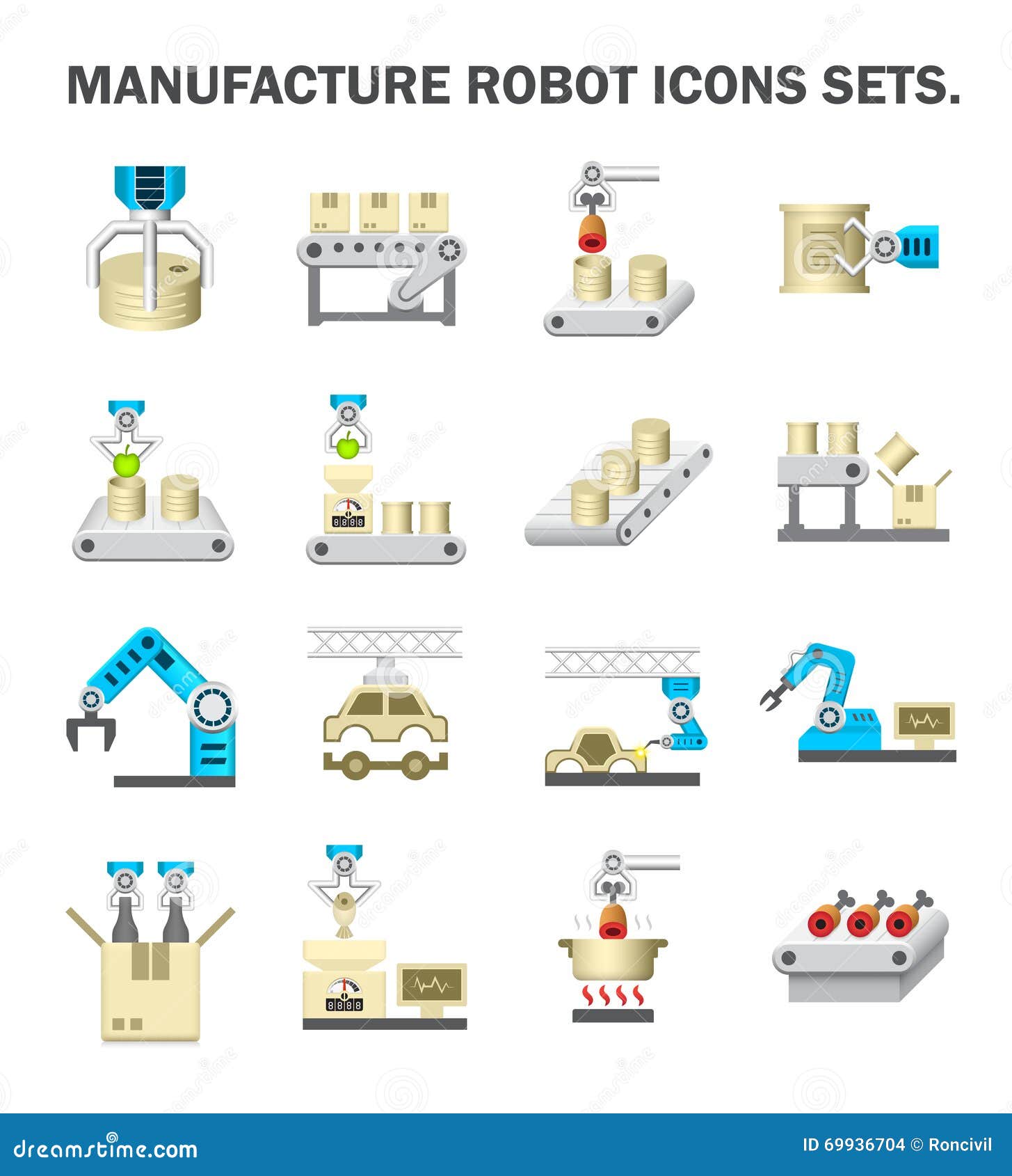 Robot production icons stock vector. Illustration of control - 69936704