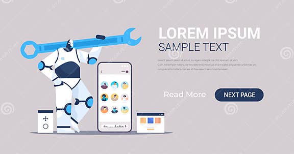 Robot Programmer Holding Wrench Robotic Developer Optimizes Software Engineering Coding ...
