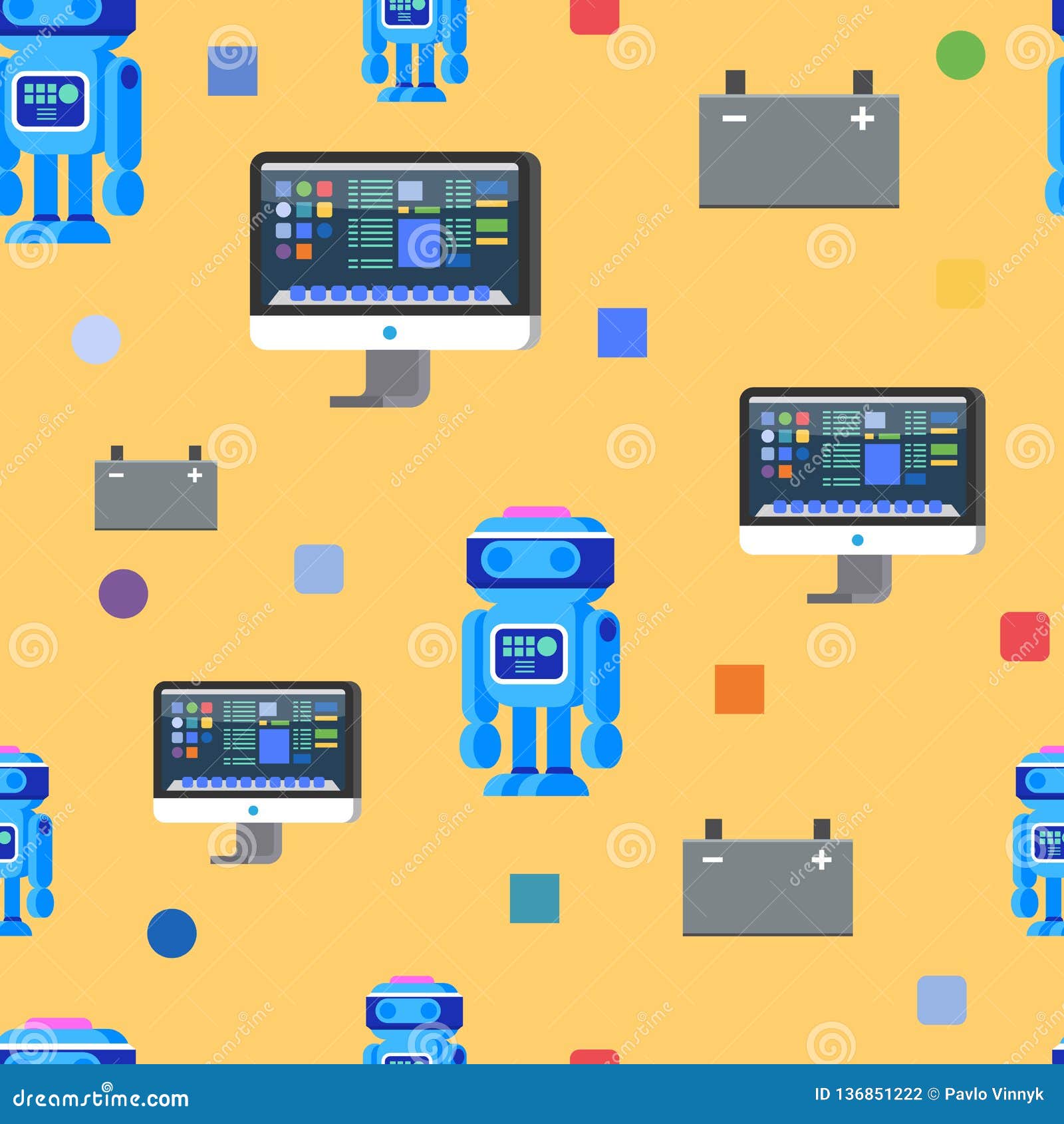 Robot Programming Seamless Pattern Flat Character Stock Vector Illustration Of Electronic