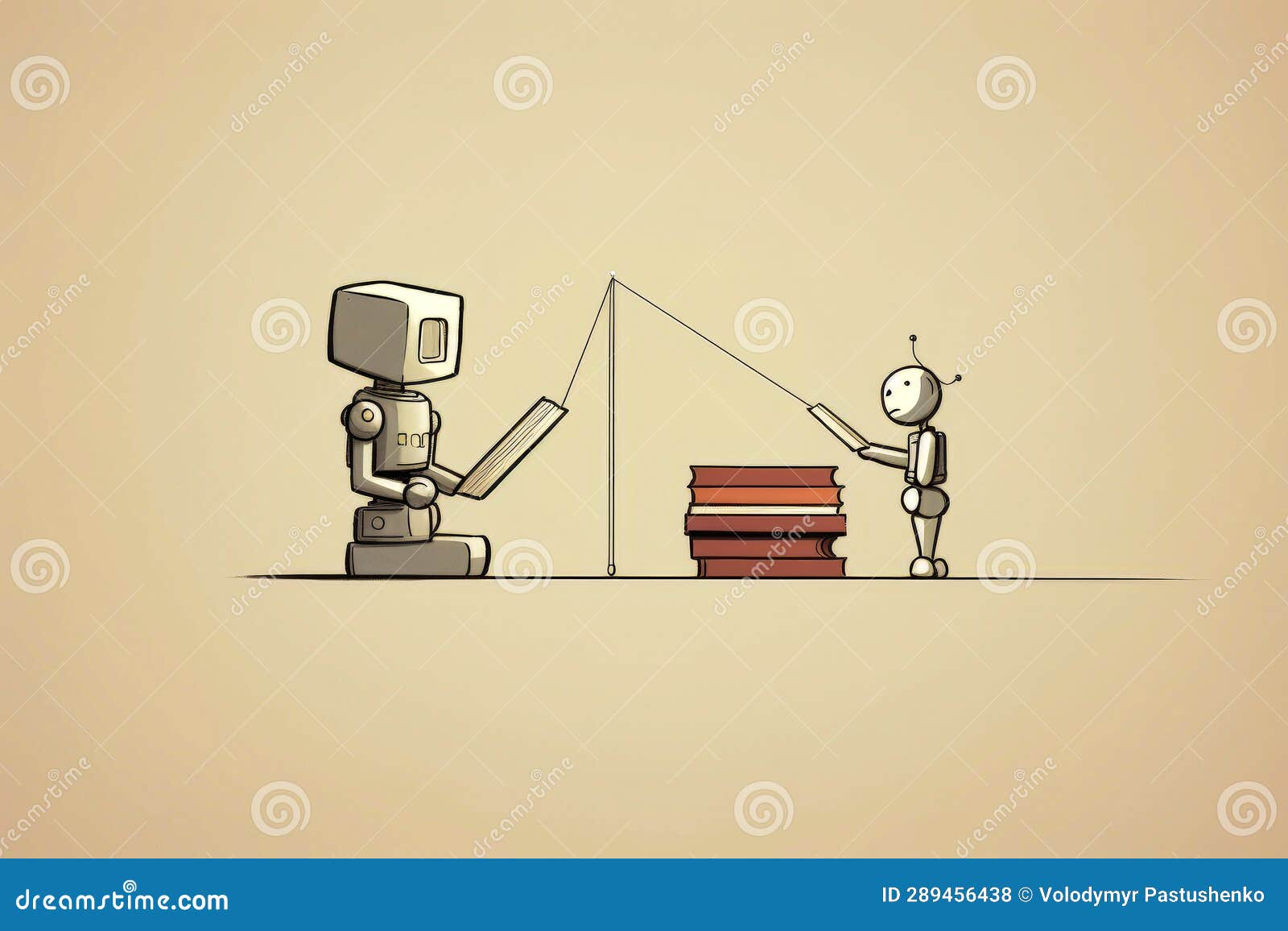 Robot is Pulling Man Across Stack of Books. Generative AI Stock Photo ...
