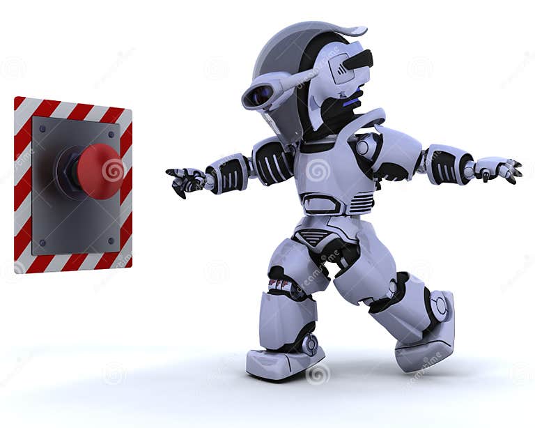 Robot and push button stock illustration. Illustration of robot - 13419152