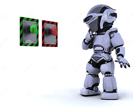Robot and push button stock illustration. Illustration of technology ...