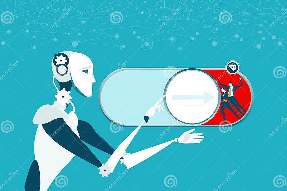 Robot Push Button To the Right As Symbol of Start, New Business and ...