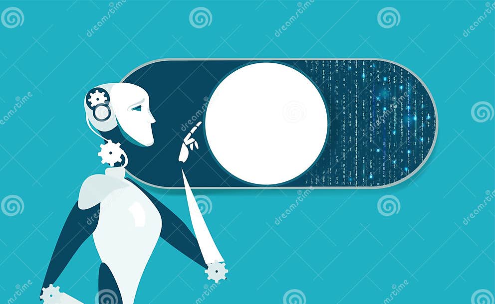 Robot Push Button To the Right As Symbol of Start, New Business and ...