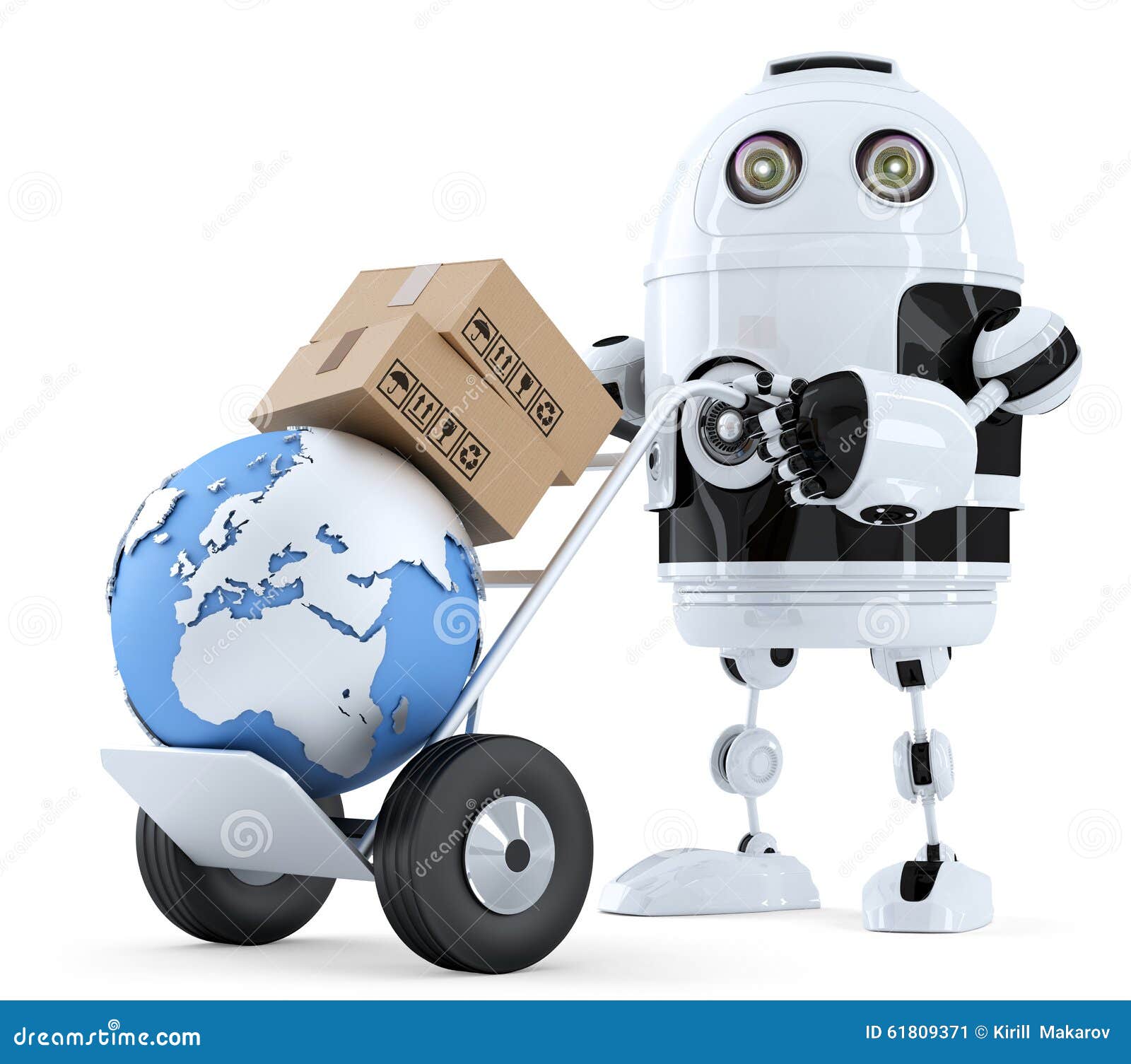 Robot Pushing a Hand Truck with Boxes. Isolated. Contains Clipping Path ...