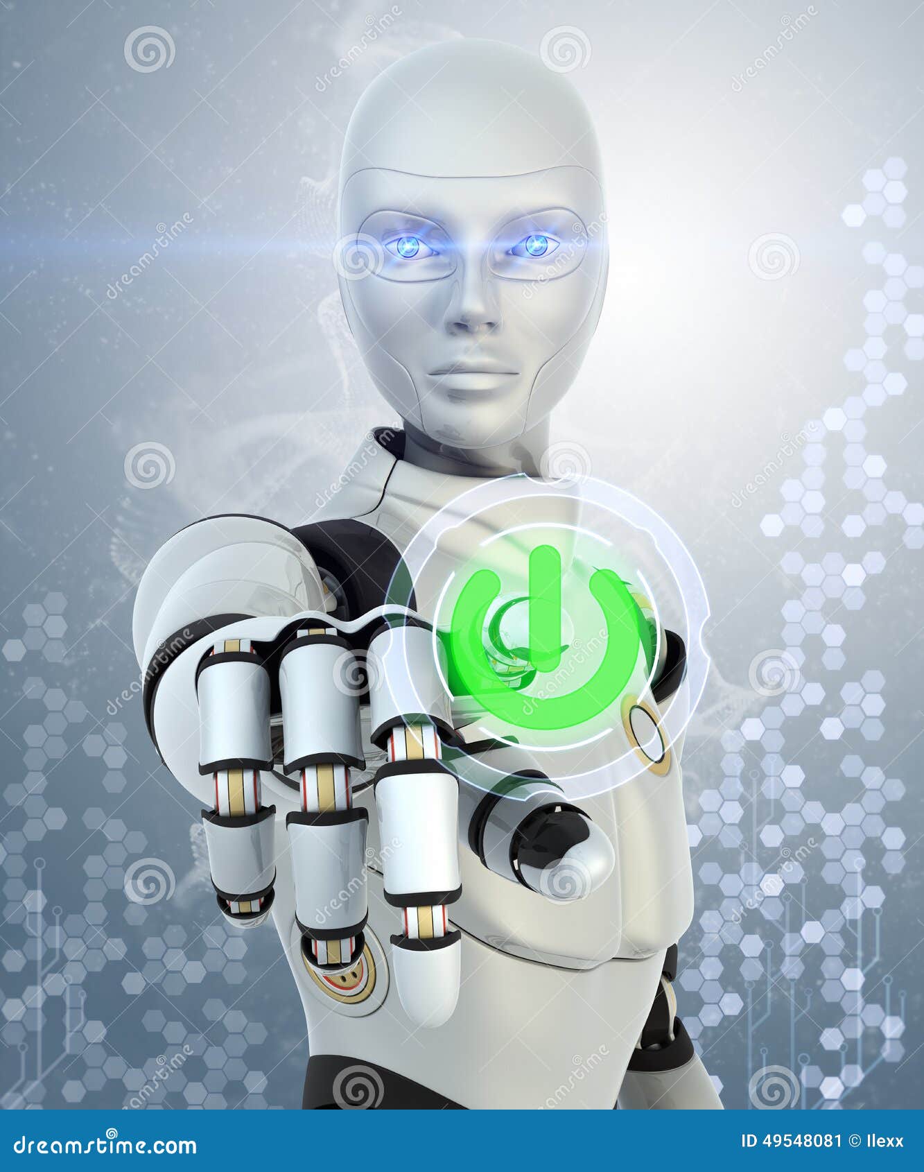 Robot Que Empuja El Botón De Encendido Stock de ilustración ...