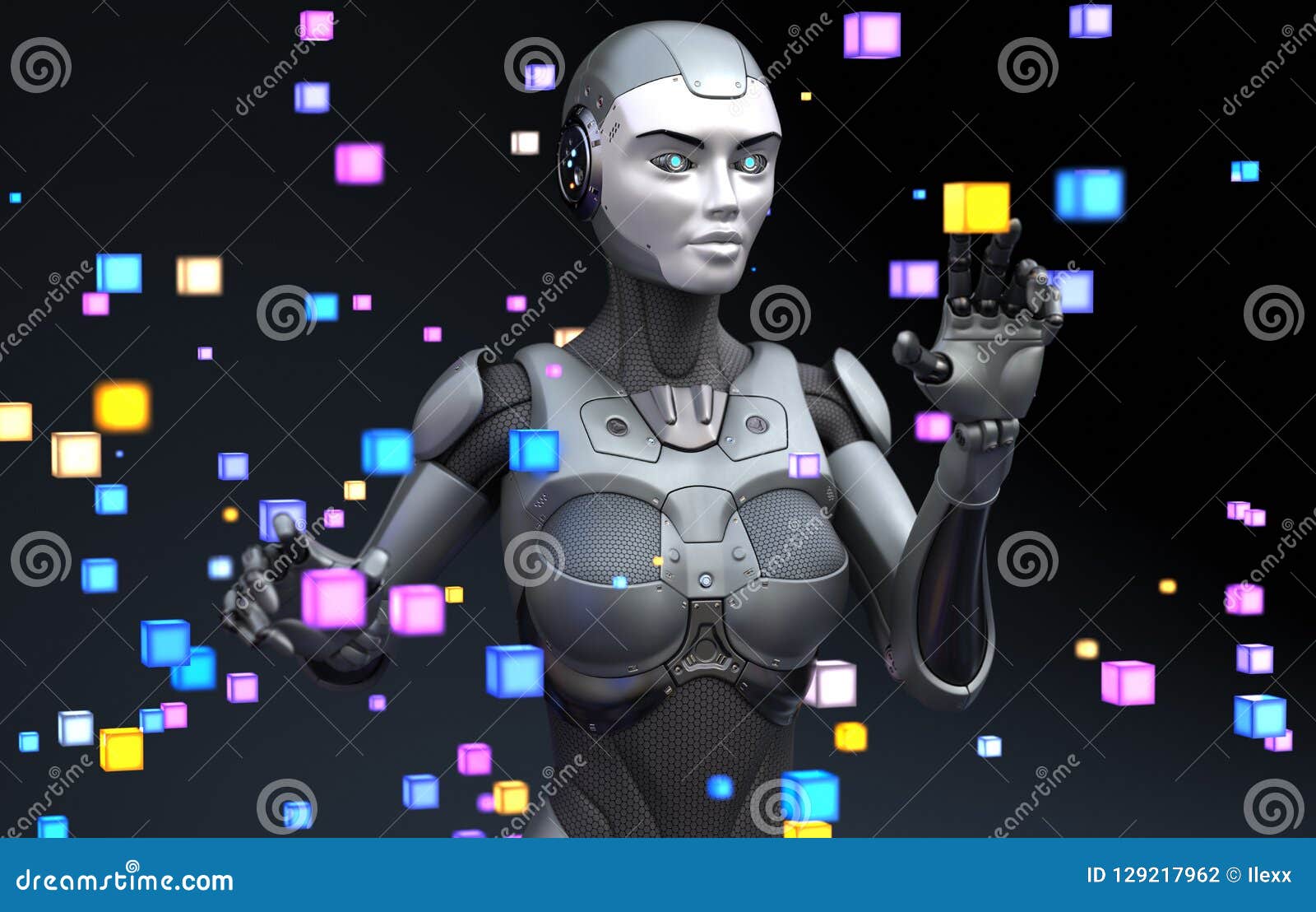 Robot Que Juega Con Los Objetos Virtuales Stock de ilustración ...