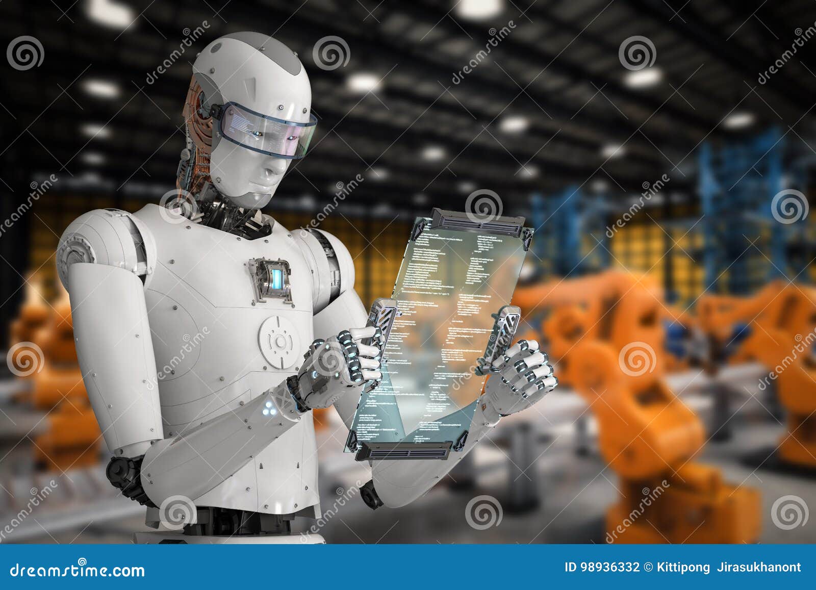 Robot Que Trabaja Con La Tableta Digital Foto de archivo - Imagen de ...