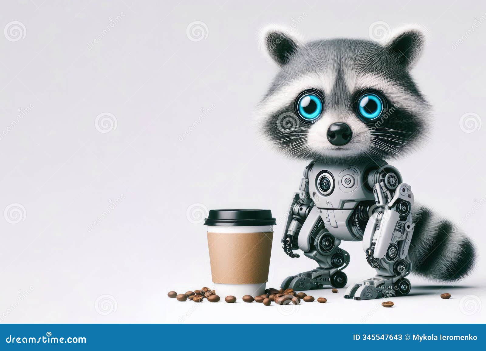 Robot Raccoon with a Cup of Coffee. Space for Text. Stock Image - Image ...