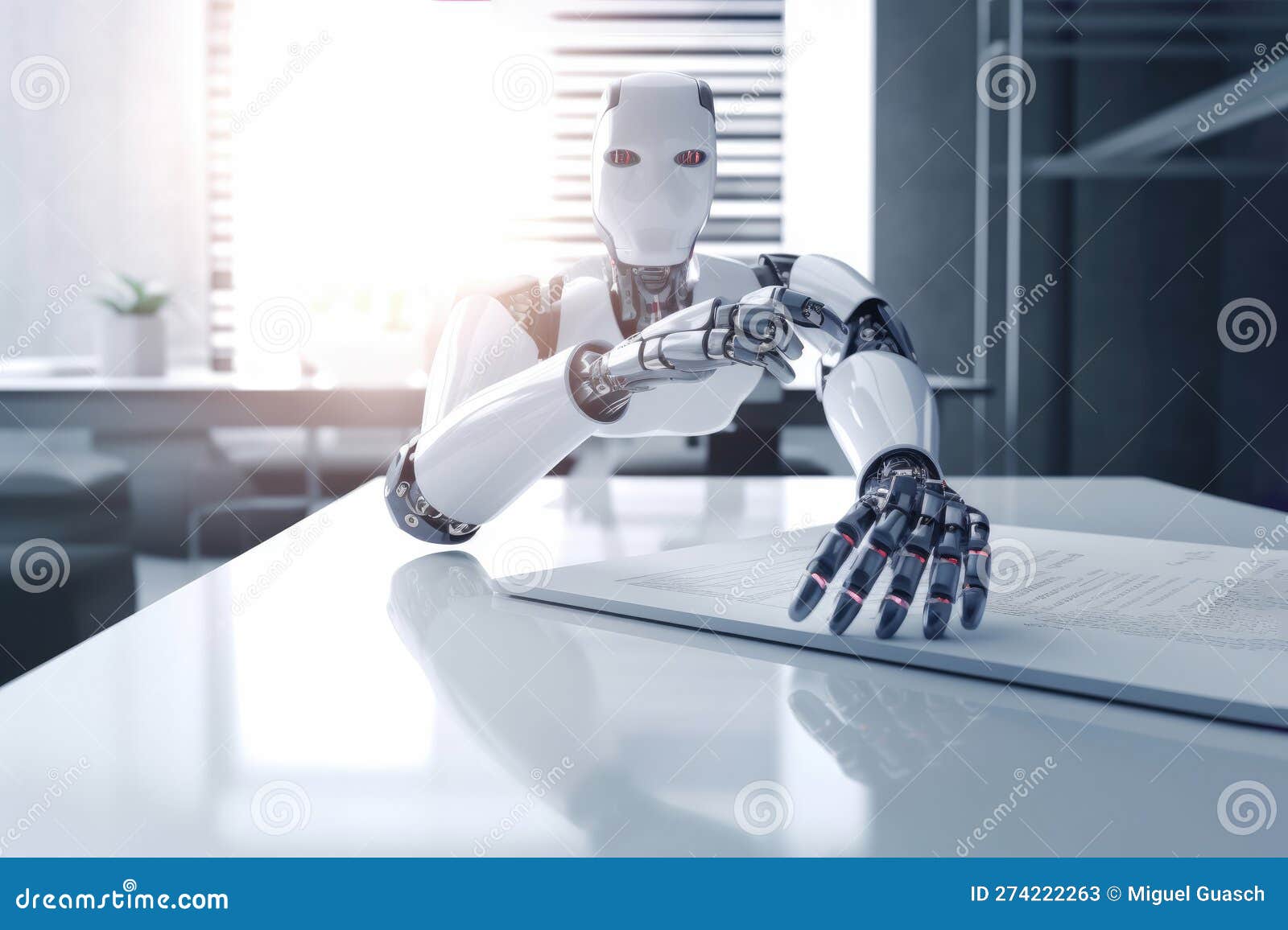 Robot Reaching Out Hand on an Office Table Stock Illustration ...