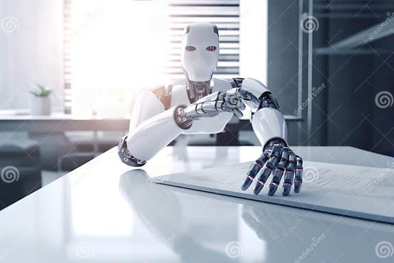 Robot Reaching Out Hand on an Office Table Stock Illustration ...