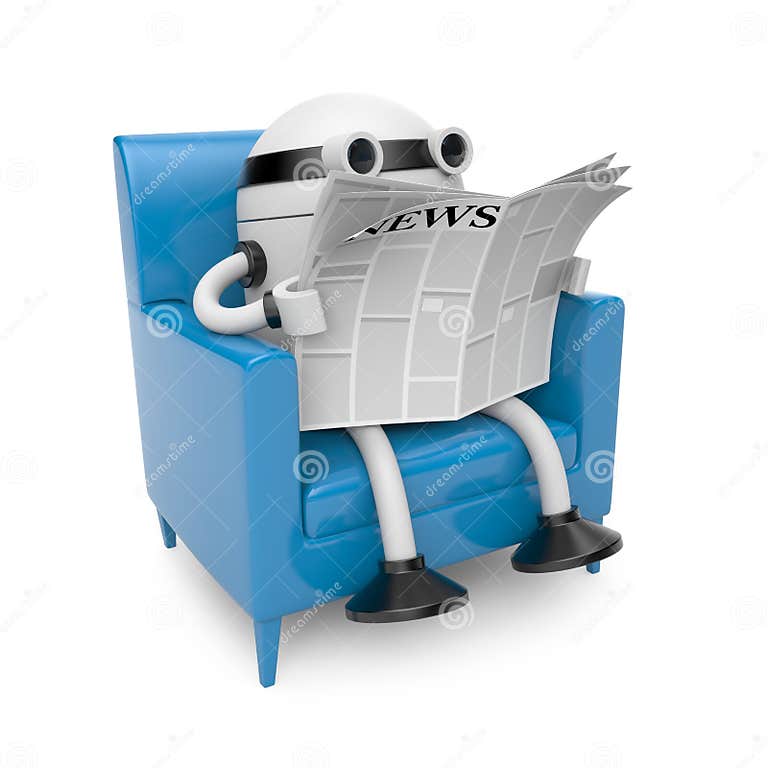 Robot read newspaper stock illustration. Illustration of page - 22708972