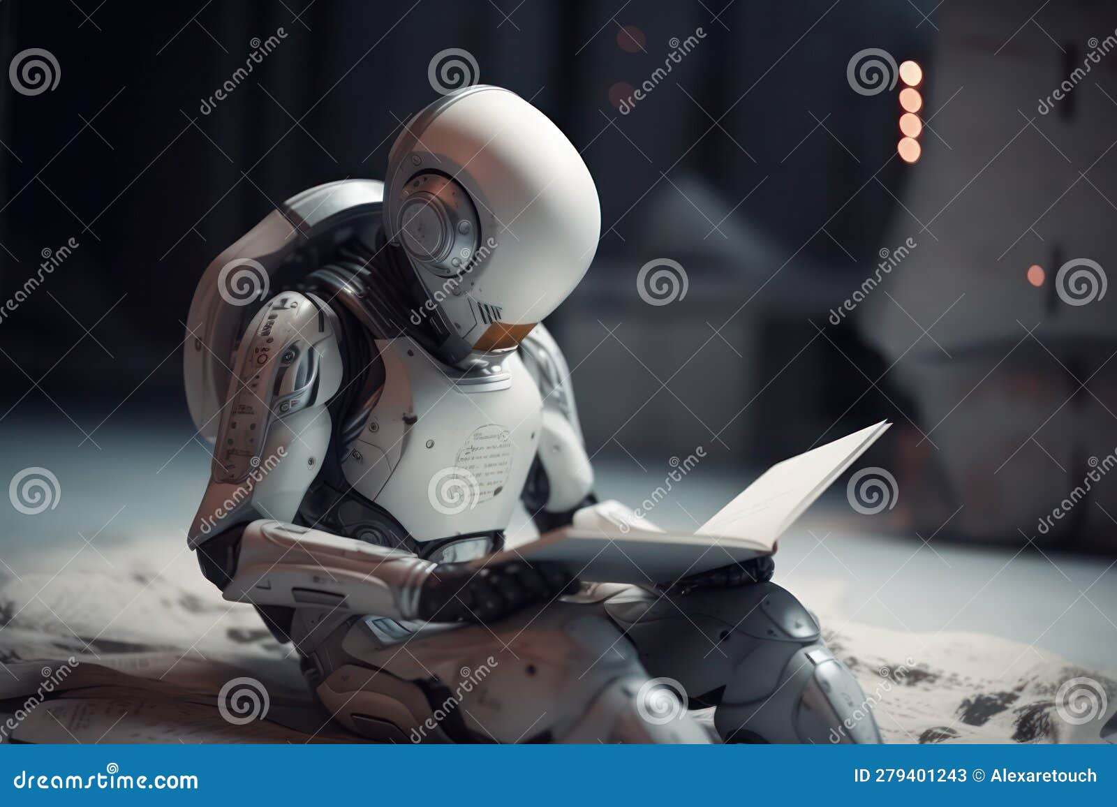 The Robot is Reading a Book on Another Unknown Planet. Interest in ...