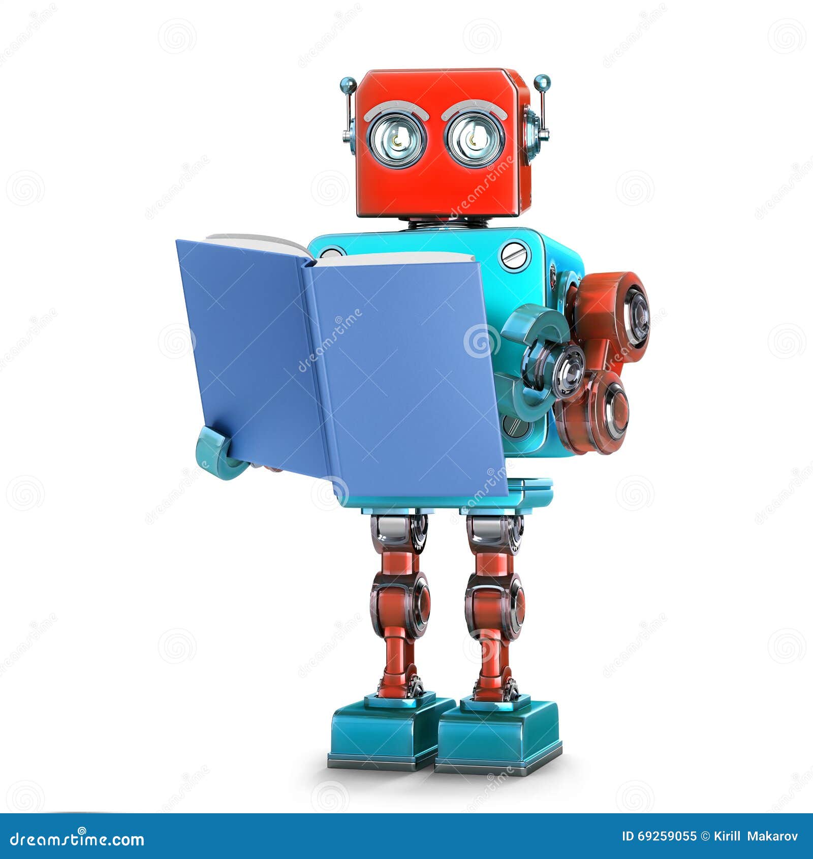 Robot Reading a Book. . 3D Illustration with Clipping Path Stock ...