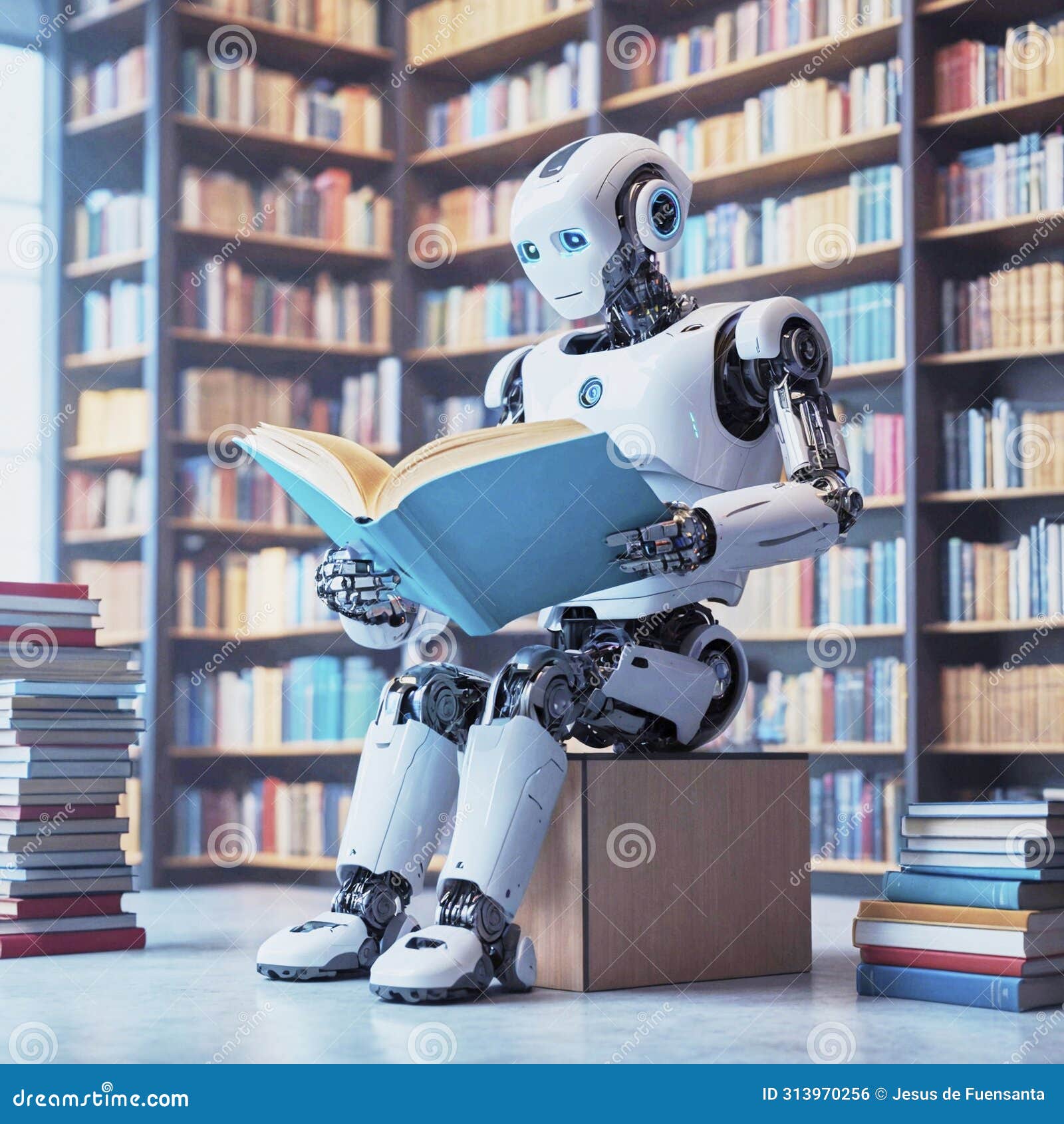 Robot reading a book. stock illustration. Illustration of humanoid ...