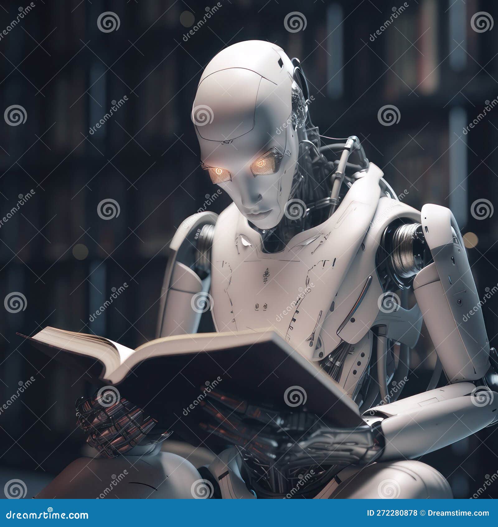 The Robot is Reading a Book in the Library. AI Generative Stock ... The Robot is Reading a Book in the Library. AI Generative Stock ...