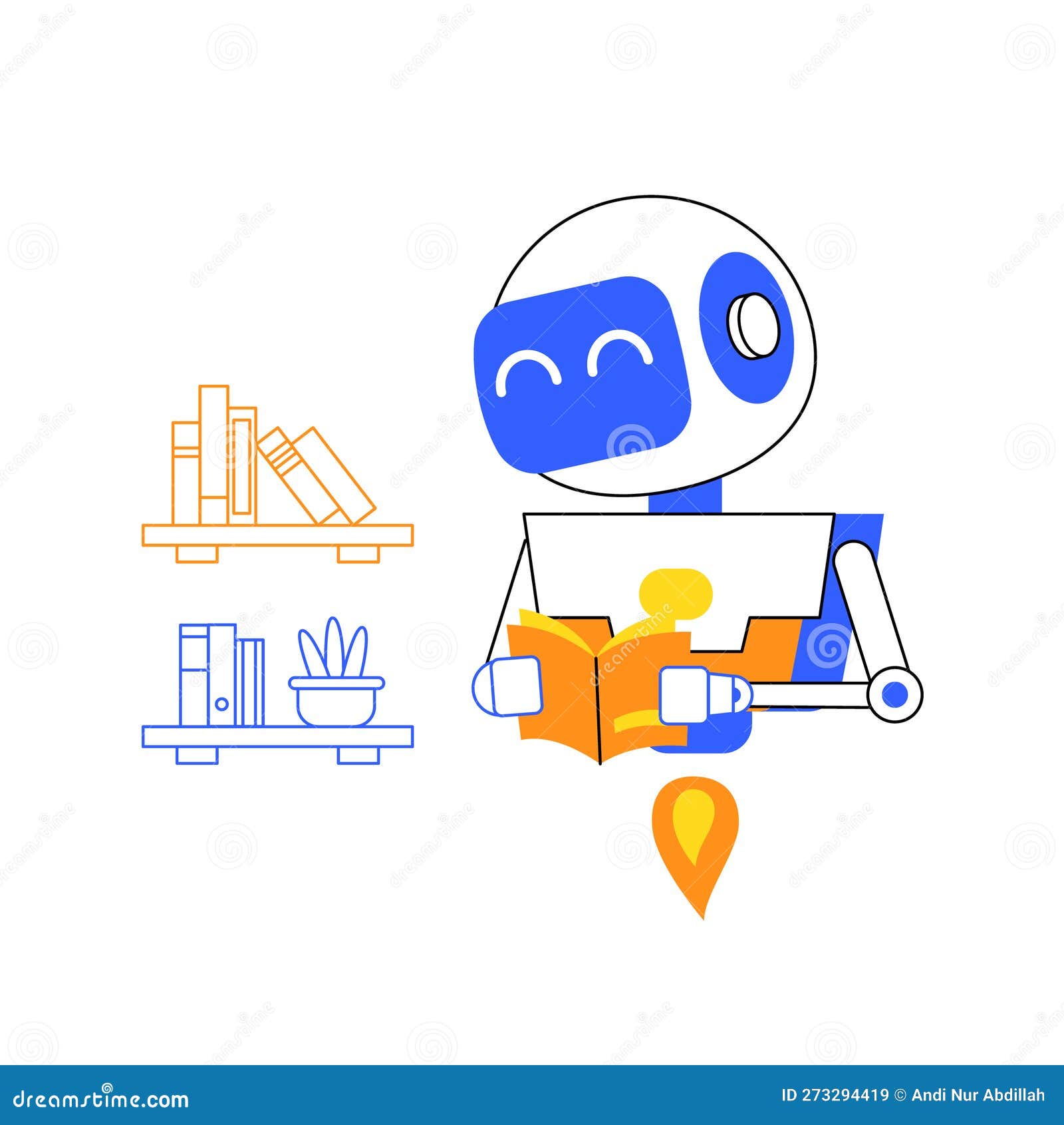 Robot Reading Book Library, Machine Learning Artificial Intelligence ...