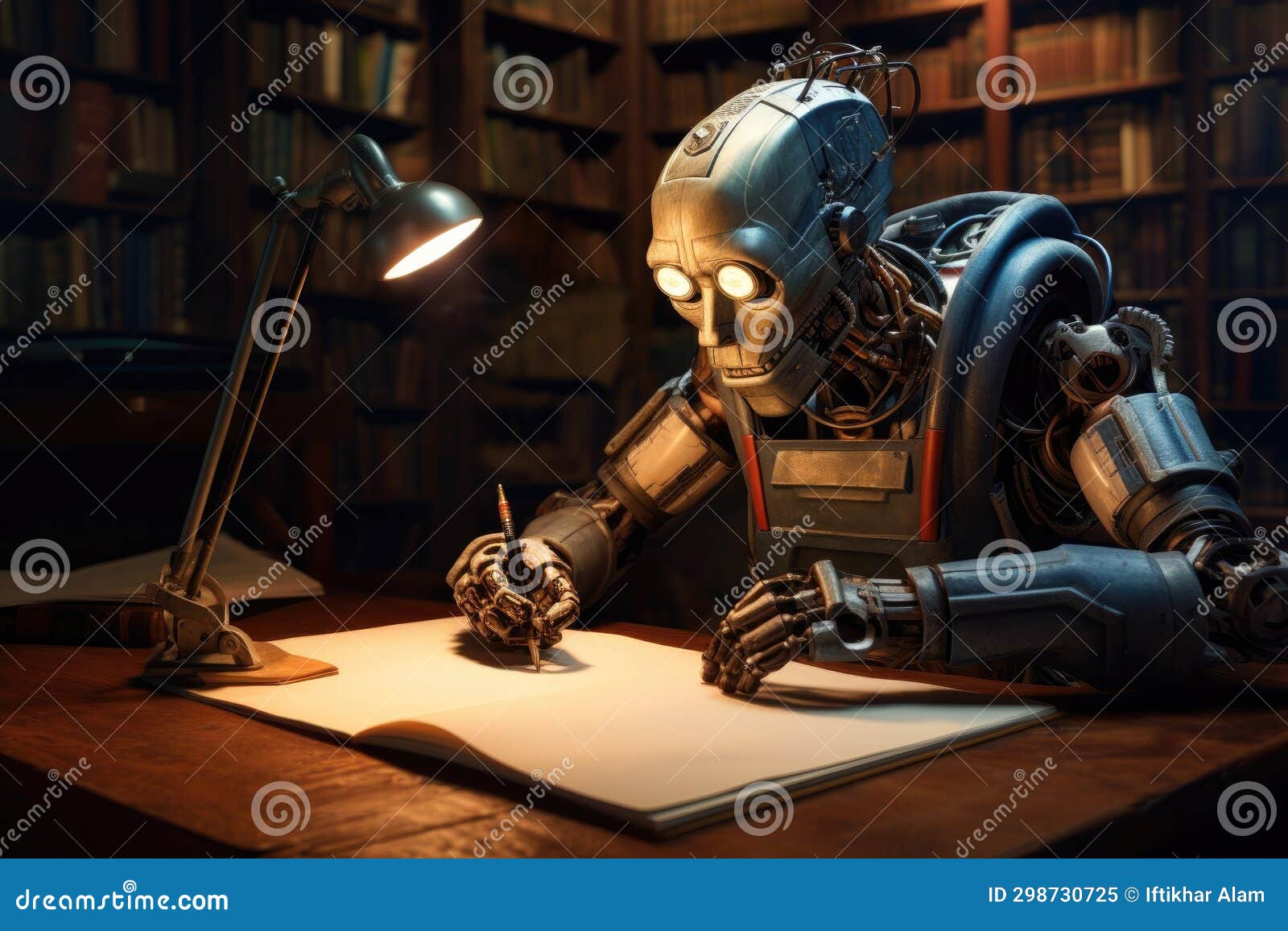 Robot Reading a Book. Science Fiction Stock Illustration - Illustration ...