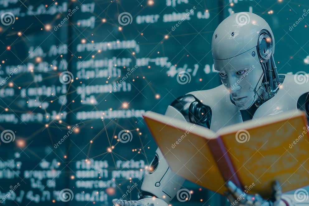 Robot Reading Book and Solving Math Data Analytics, Concept of Future ...